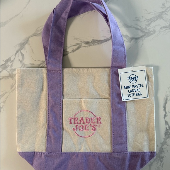 Trader Joe’s | Bags | Trader Joes Purple And Cream Canvas Tote Bag ...